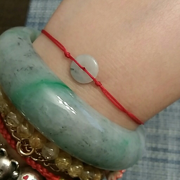 Handmade | Jewelry | Natural Jadeite Jade Donut Red String Bracelet ...